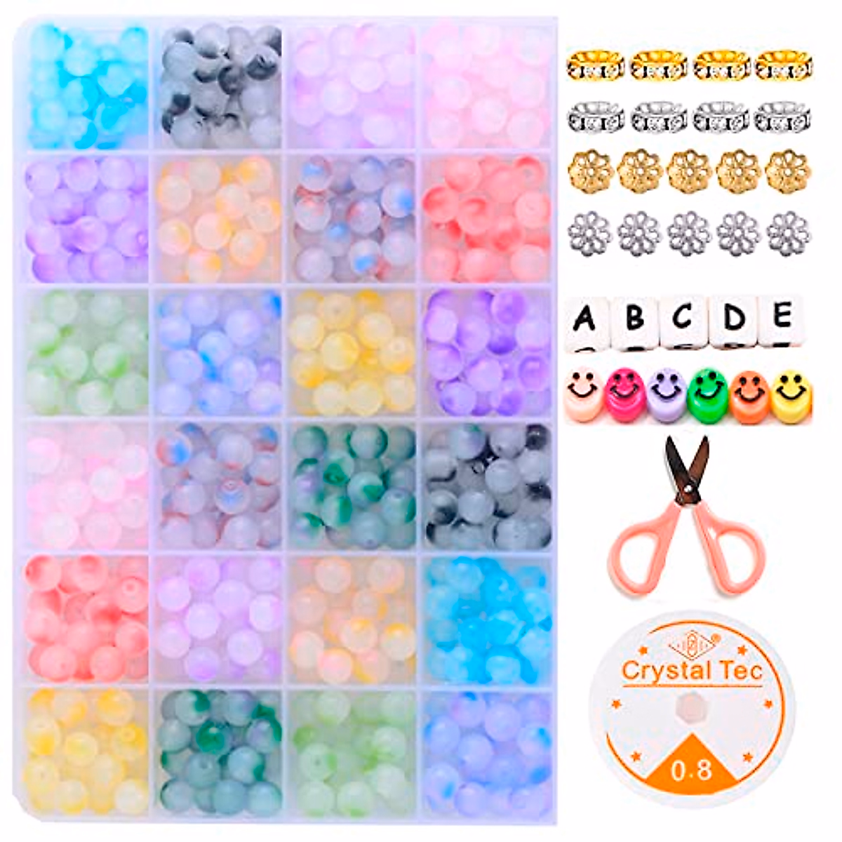 Glass Beads Kit for Jewelry Making Bracelet Charms Set Bulk Crafts 480pcs 8mm Round 12colors with Accessories, Chakra Bead DIY Beading Necklace Adults Beginners (Glass Jade)