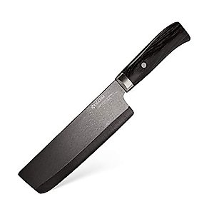 Kyocera Advanced Ceramic LTD Series Nakiri Knife with Handcrafted Pakka Wood Handle, 6-Inch, Black Blade