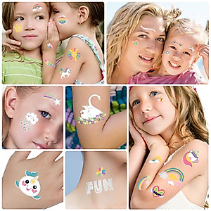 Waterproof Temporary Tattoos - 118pcs Groovy Fake Tattoo for Kids Birthday Party Supplies, Star Unicorn Smiley Rainbow Flower Candy Crown Arts and Crafts for Boys or Girls 6 7 8 9 10 11 12 years old