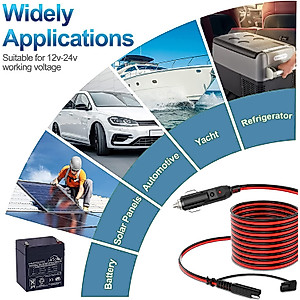 RWUJILONG 12V/24V Cigarette Lighter Plug to SAE Quick Release Adapter Extension Cable 10FT with SAE Reverse Polarity Adapter and 15A Spare Fuse