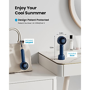 Gaiatop Mini Portable Fan, Navy Blue, Cute Design, Powerful Wind, Handheld and Desktop, Rechargeable Battery