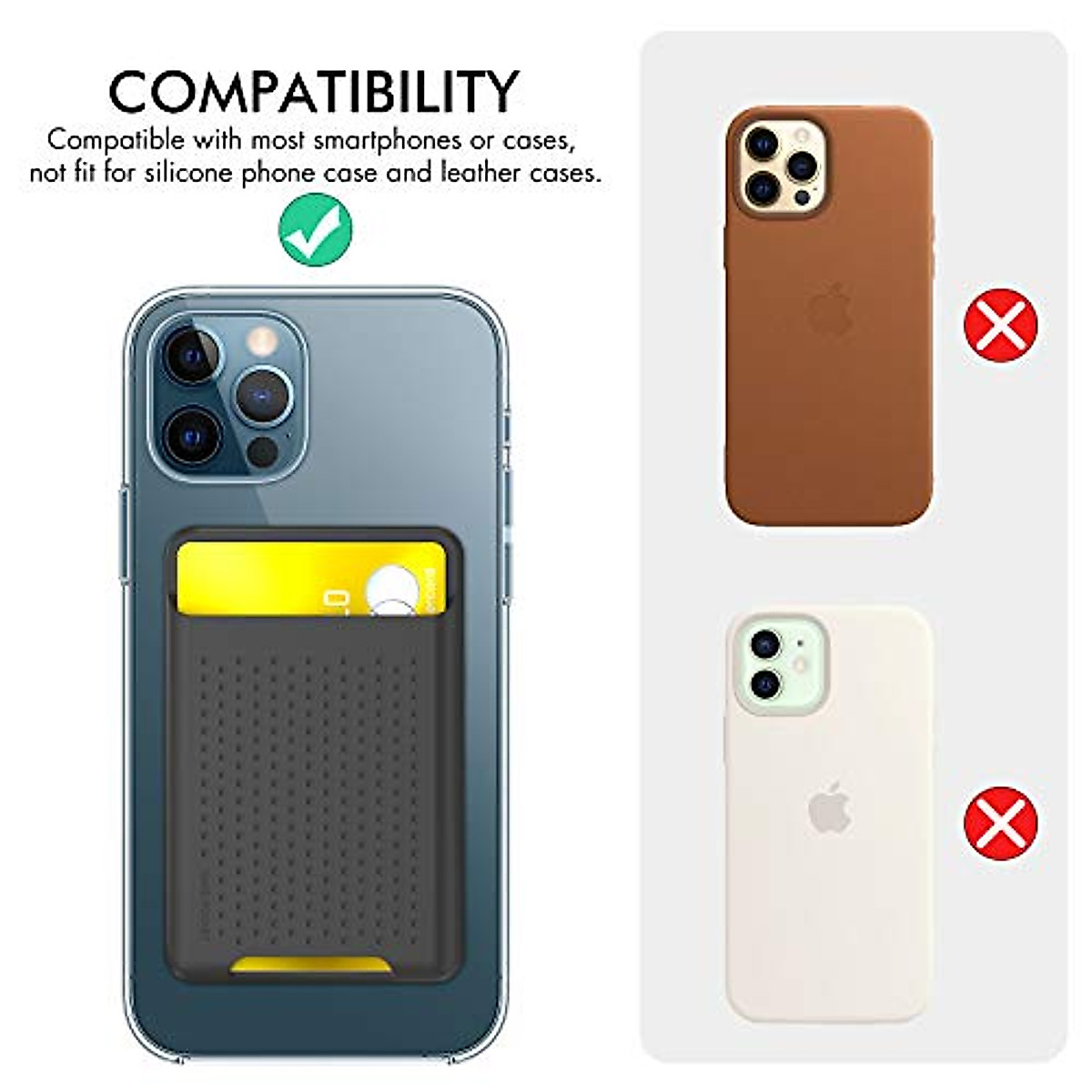 AHASTYLE Phone Credit Card Holder Stick On, Slim Phone Wallet Strong Adhesive Silicone Card Pouch Sleeve Compatible with iPhone/Android/Samsung Galaxy(Black)