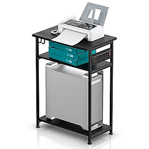 CCCEI Computer Tower and Printer Stand Design with Charging Station, 4 Outlets and Fast Charging USB Ports, 3 Tier Storage, Tall PC Case or Scanner Table 30 Inches High for Small Home Office Black