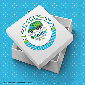 Garbage Truck Vehicle-Themed Valentine Party Favor Sticker Labels, 40 2" Party Circle Stickers by AmandaCreation, Great for Classroom Valentines, Envelope Seals, Gifts & Treats