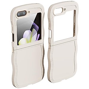 Haeuorey for Samsung Galaxy Z Flip 5 Case Wave, Curly Frame Design for Women Girls, Cute Wavy Solid Color Aesthetic Phone Case Soft Flexible TPU Shockproof Full-Body Protective Case Cover (White)
