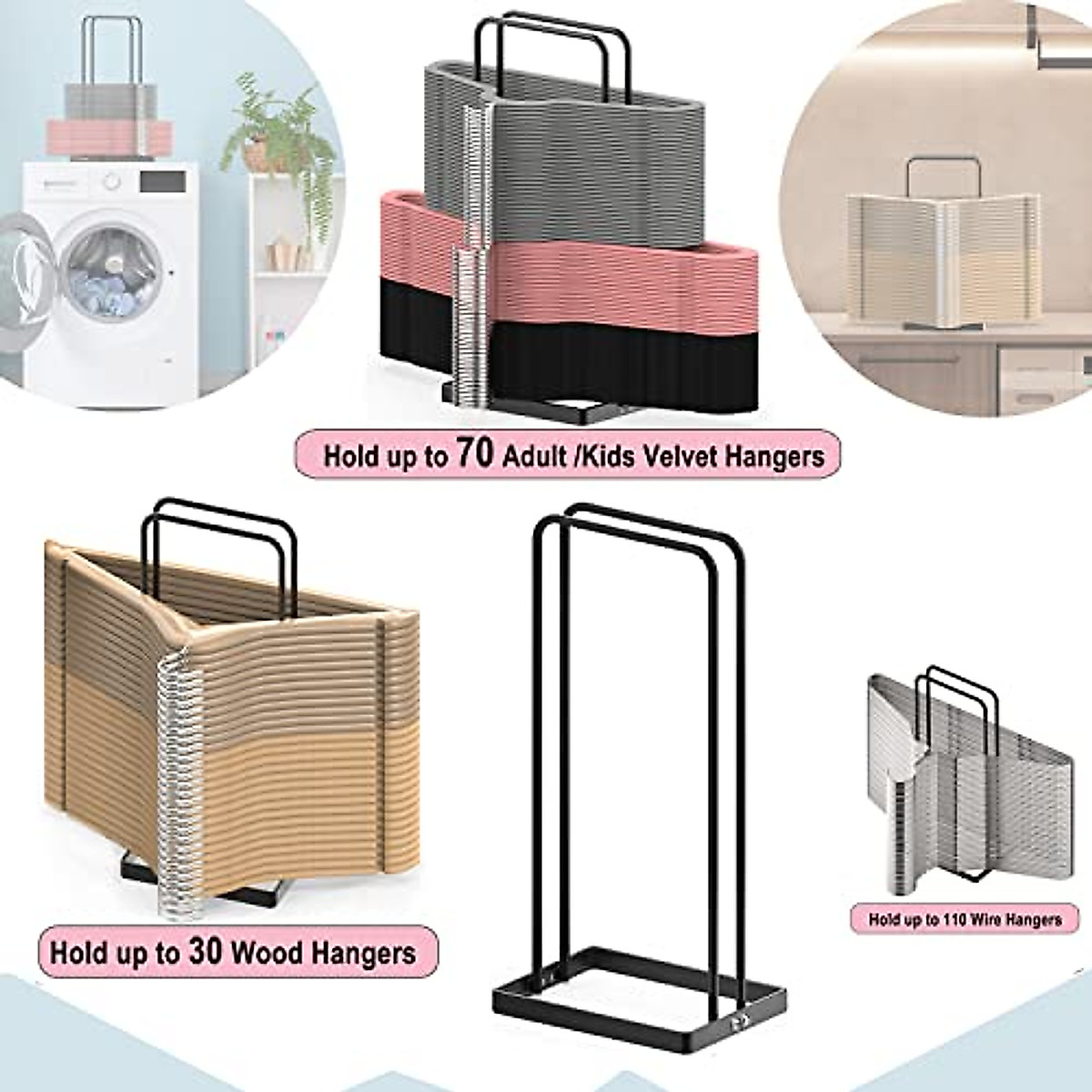 TOFIIGREM Hanger Storage Holder, Hanger Storage Stand Holds up 80 Velvet Hangers for Laundry Room Closet Space Saving, Sturdy Adult Baby Clothes Hanger Holder Rack (Black)