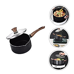 HOLIDYOYO Pot Stainless Cookware Pastel Milk Pan Coffee Heater Butter Coffee Milk Warmer Soup Bowls with Lids Milk Coffee Candy Creamer Fruit Dip Work on Outdoor Cookware Wood Black