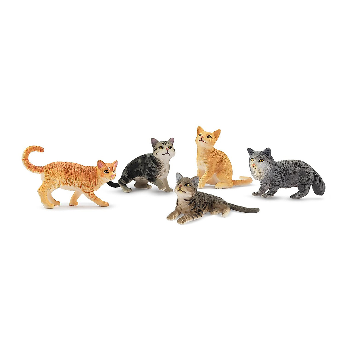 Toymany 8PCS Grey & Orange Cat Figurines Set, Realistic Cat Figures Kitten Toys, Cat Cake Toppers Christmas Birthday Gift for Kids Children