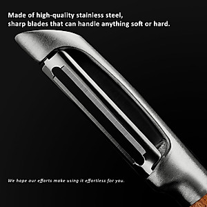 KULUNER Premium 304 Stainless Steel Multifunctional Kitchen Fruit and Vegetable Peeler with Real Wood Handle，Ultra Sharp Strong Blade