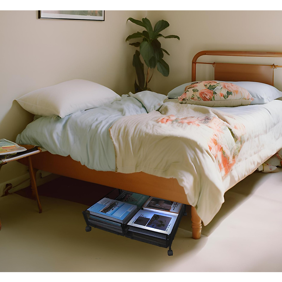 Stormi Storage Rack - Foldable Under Bed Storage for Toys, Books or Clothes- Space Saver - Foldable - Easy Assembly - No Tools Required - Wheels, Black, RT-230922-01