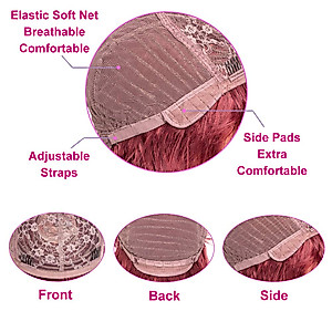 Red Burgundy Short Wavy Wigs with Bangs for Women, Wine Red Curly Shoulder Length, Bob Wigs for Women, Heat Resistant Fiber Natural Wigs for Daily Using