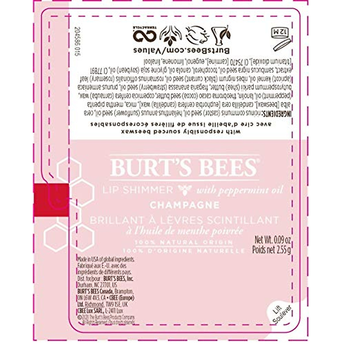 Burt's Bees Lip Balm Easter Basket Stuffers, Moisturizing Lip Shimmer Spring Gift for Women, for All Day Hydration, with Vitamin E & Coconut Oil, 100% Natural, Champagne, 0.09 Ounce
