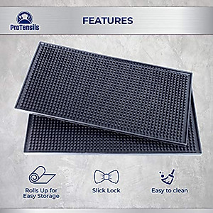 ProTensils Bar Mat 12" x 6", Black Bar Mats, Bar Spill Mats Countertop, Home Bar Service Mat (2 Pack)