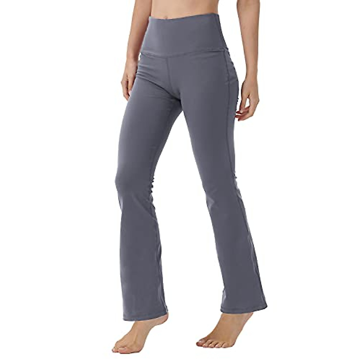 Knsbk Bootcut Yoga Pants for Women with Hidden Pockets High Waist Workout Pants Tummy Control Dress Bootleg Work Pants(Light Grey,Large)