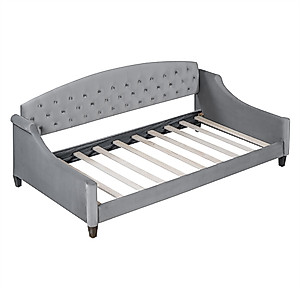 LZ LEISURE ZONE Twin Daybed, Twin Size Luxury Tufted Button Daybed, Upholstered Twin Daybed Frame, Sofa Bed for Bedroom Living Room, Grey