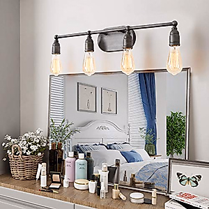 LNC Bathroom Vanity Light Fixture, Industrial Water Pipe Wall Lamp, Dark Silver Finish for Kitchen, Doorway, Entryway, 27.6”