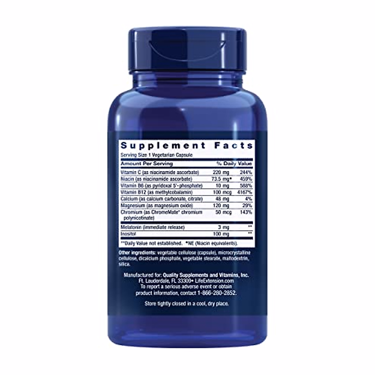 Life Extension Quiet Sleep Melatonin – Immediate-Release Melatonin Supplement with Vitamin C, B12 and Inositol – For Restful Sleep & Hormone Balance - Gluten-Free, Non-GMO – 60 Capsules