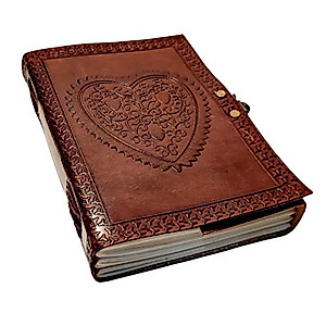 cuero Vintage Heart Embossed Leather Journal/Instagram Photo Album (Handmade Paper) - Coptic Bound with Lock Closure - Heart Journal (Brown)