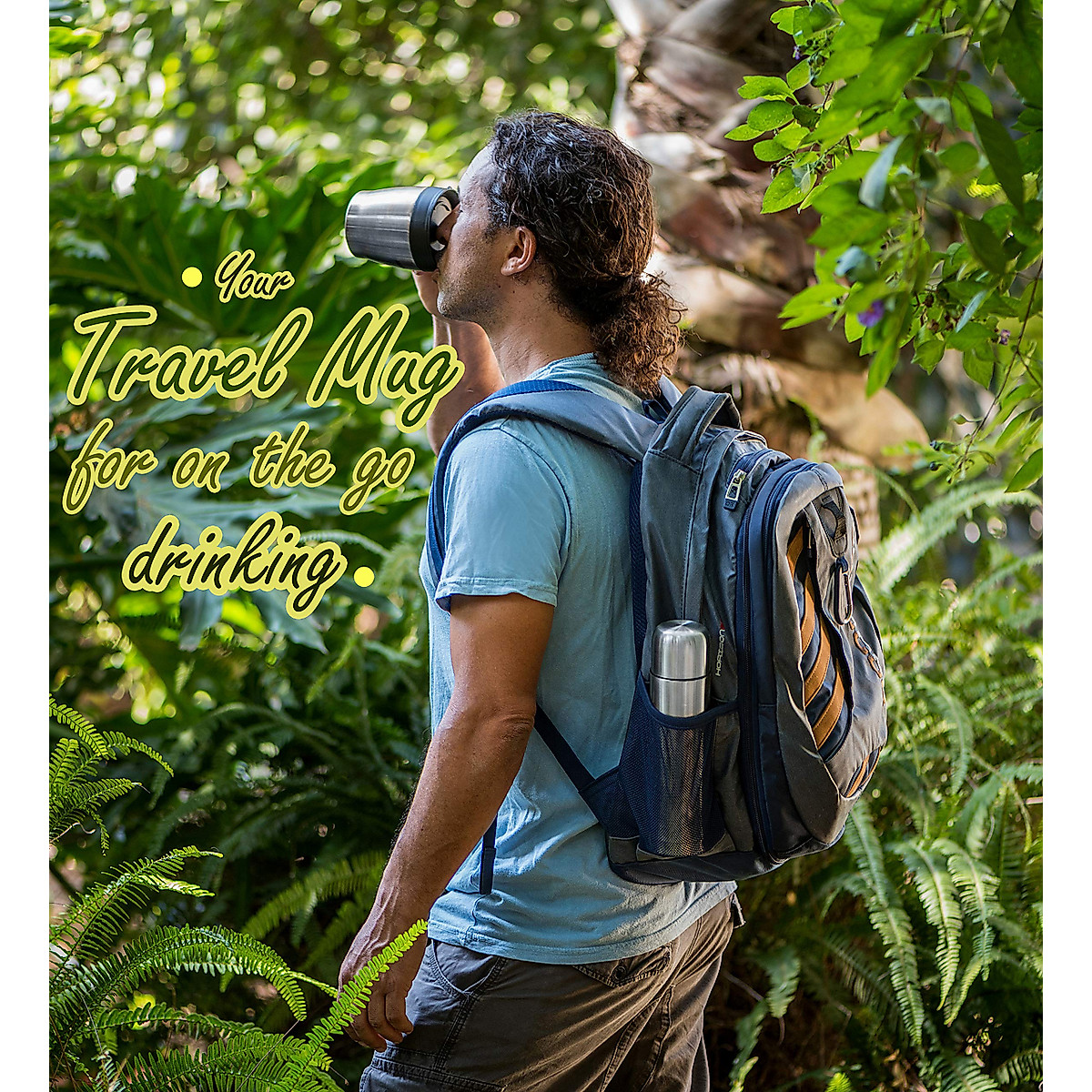 Mixpresso Coffee Flask +Coffee Mug, Stainless Steel Coffee vacuum flask For Hot Coffee or Cold Tea Fits Car Caddy or Backpack, Leak Proof Travel Mug, 17 Ounce Coffee Thermos