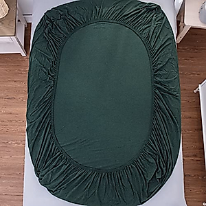 LIFETOWN Dark Green Fitted Sheet Deep Pocket, Jersey Knit Cotton Sheet Queen Fitted Sheet with 2 Pillowcases, Wrinkle and Shrinkage Resistant