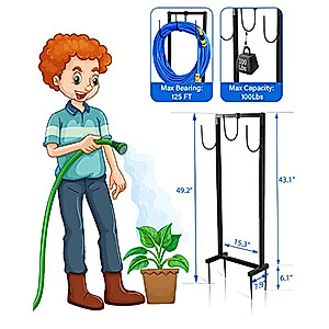 SNOGSWOG Garden Hose Holder, Freestanding Hose Stand Holds 3/4 inch x 125 FT, Heavy Duty Hose Hanger, Detachable Metal Hose Reel for Outside Yard Lawn, Black
