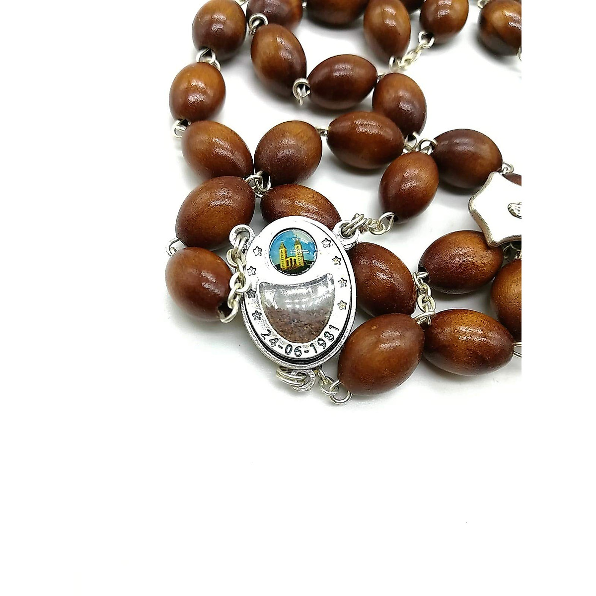 Medjugorje Rosary - Apparition Hill Soil, Wooden Beads St Benedict Catholic Rosary Necklace, Baptism Rosary Favors