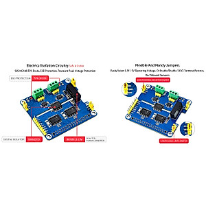 2-Channel Isolated CAN Bus Expansion HAT for Raspberry Pi 4B/3B+/3B/2B/B+/A+/Zero/Zero W, MCP2515 + SN65HVD230 Dual Chips Solution Allow 2-CH CAN Communication Onboard Multi Protection Circuits