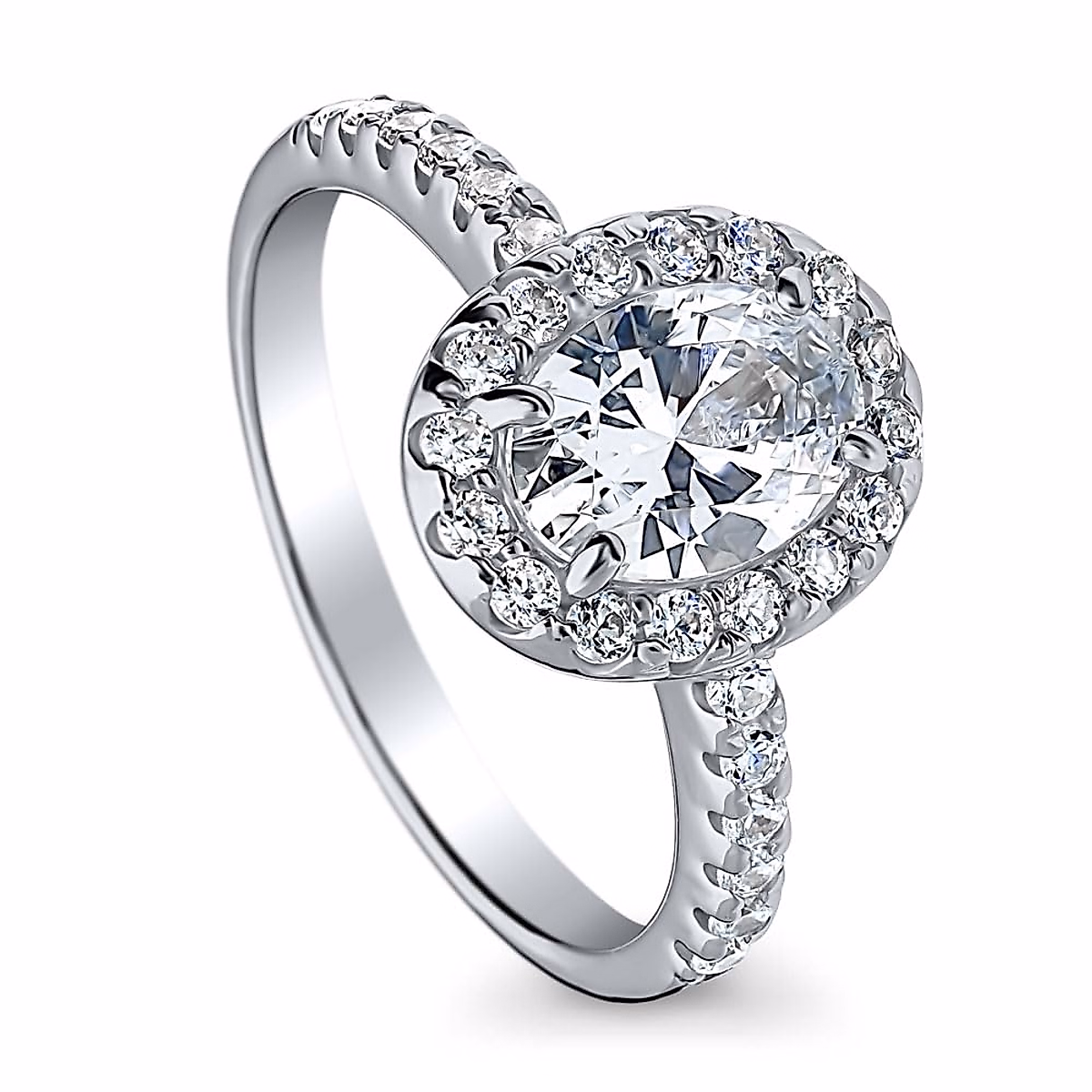 BERRICLE Sterling Silver Halo Wedding Engagement Rings Oval Cut Cubic Zirconia CZ Promise Ring for Women, Rhodium Plated Size 5