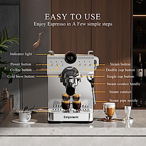 Empstorm 20 Bar Espresso Maker, Espresso Machine with Milk Frother Steam Wand, Compact Espresso Coffee Machine with for Cappuccino, Latte, Fast Heating (EM-CB1-01)