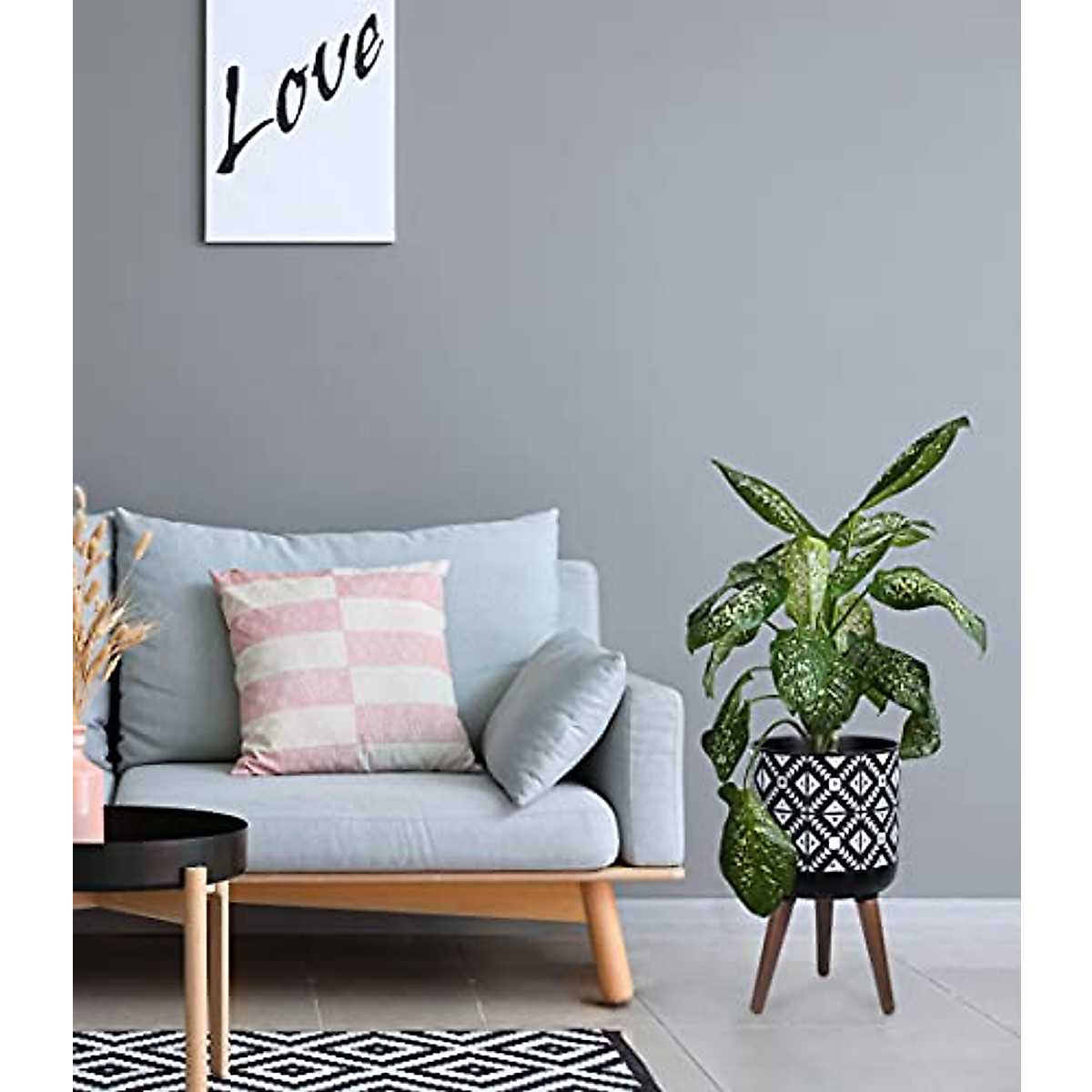 D'vine Dev 10 Inch Planter Pot with Stand, Mid-Century Tall Plant Pot with Legs for Indoor Plants, Medium, Charcoal Grey/White, 88-GM-M-GW