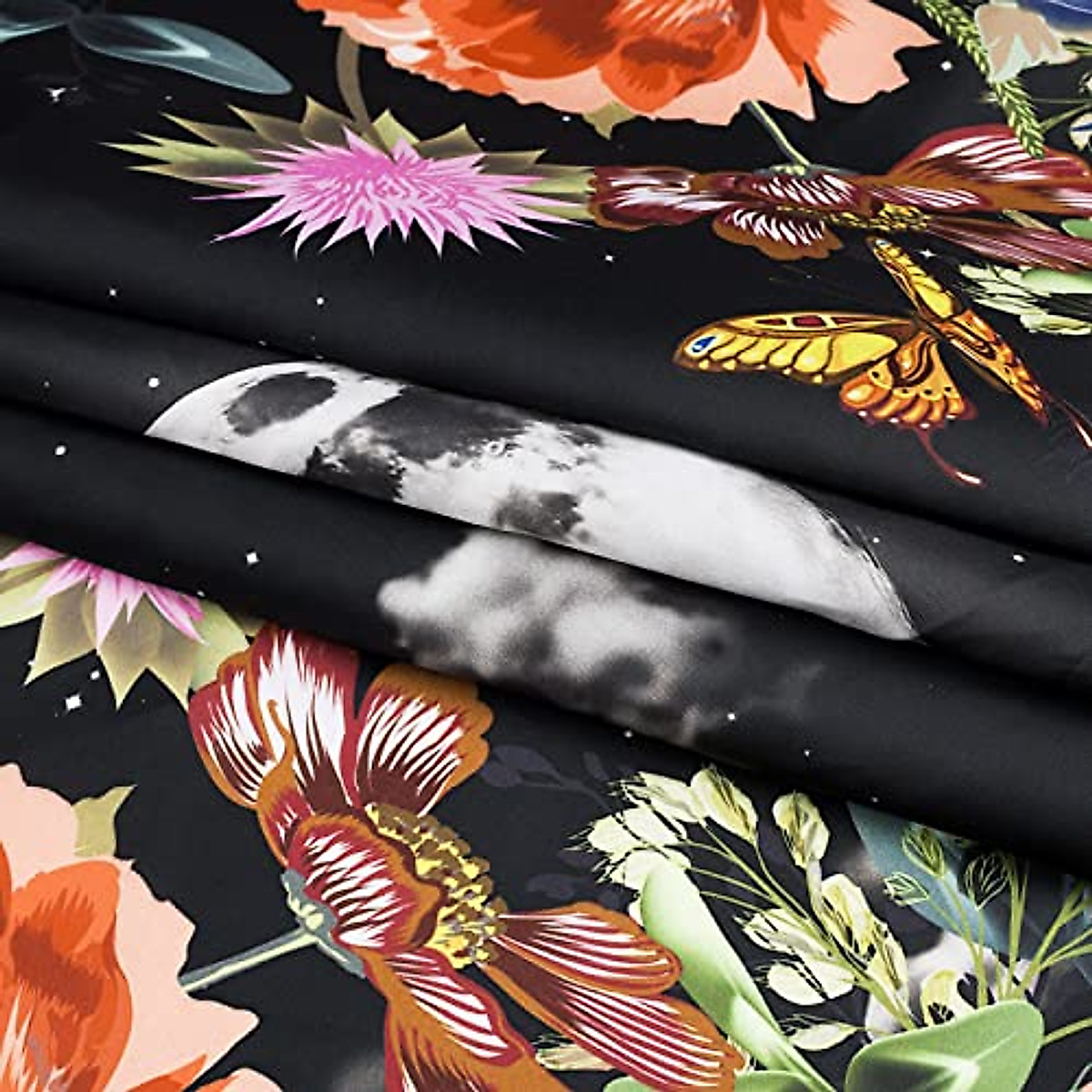 LB Full Moon Over Ocean Tapestry Wall Hanging, Moonlit Garden Tapestry, Night Sky Flower Plant on Black Background Wall Decor for Teen Bedroom Living Room Dorm Home Decor, 40 x 60 Inches