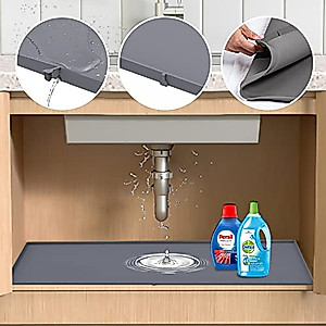 Under Sink Mat - 34" x 22" Under Sink Mats for Kitchen Waterproof, Holds up to 3.3 Gallons Water, Bathroom Under Sink Tray with Unique Drain Hole for Doormat, Pet Feeding Mat, Drawing Mat, Craft Mat