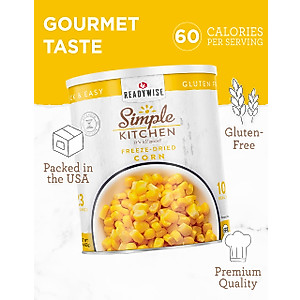 READYWISE - Simple Kitchen, Freeze-Dried Corn, 23 Servings, MRE, Emergency Food Supply, Gluten Free, Corn, Freeze Dried Corn, Freeze Dried Food, Canned Food, Camping, Survival Food, 10 Can
