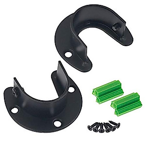 Seimneire 2pcs Heavy Duty Stainless Steel Rod Socket, Wardrobe Bracket Flange Rod Holder Closet Rod End Supports Fit 1-1/3" Diameter, U Shaped - Black