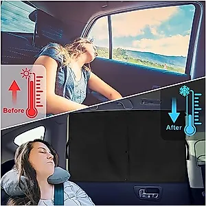 Car Window Shades, Magnetic Double Layer Car Sun Shade for Side Windows Privacy Full Covers/Half Shade Options Black Car Window Curtains for Baby Protection (1pcs)