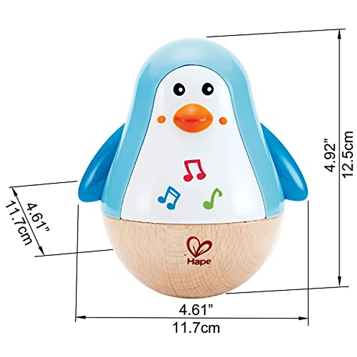 Hape Penguin Musical Wobbler | Colorful Wobbling Melody Penguin, Roly Poly Toy for Kids 6 Months+, Multicolor, 5'' x 2'' (E0331) , Blue