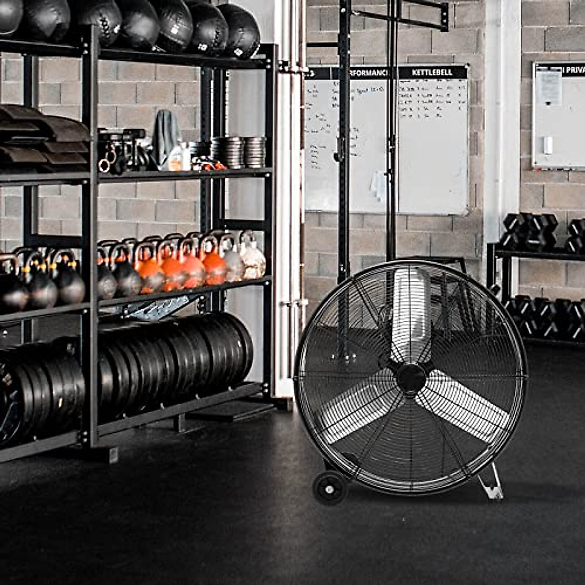 COSTWAY Industrial Drum Fan, 24 Inch 3-Speed Barrel High-Velocity Air Circulator Fan with Built-in Wheels & Aluminum Blades, Portable Heavy-Duty Metal Floor Fan for Garage, Warehouse, Workshop, Black