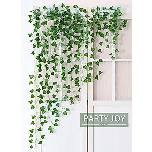 PARTY JOY 84Ft 12 Strands Artificial Ivy Leaf Vines Hanging Plants Garland Fake Foliage for Room Home Garden Bedroom Kitchen Patio Office Wedding Wall Decor (Green,960 Leaves)