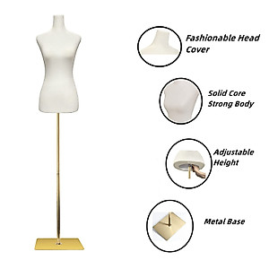 Female Dress Form Mannequin Torso,Height Adjustable Mannequin Stand, Realistic Model Display Body Stand Metall Base Clothing Forms, Beige