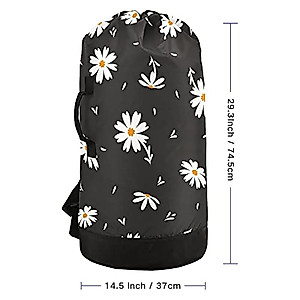 Kigai Small Daisy Travel Laundry Bag Waterproof Durable Large Laundry Backpack with Handles and Drawstring Closure Machine Washable Dirty Clothes Organizer Storage Bag Laundry Hamper