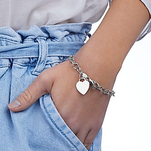 Amazon Essentials Sterling Silver Heart-Tag Bracelet, 7.5" (previously Amazon Collection)