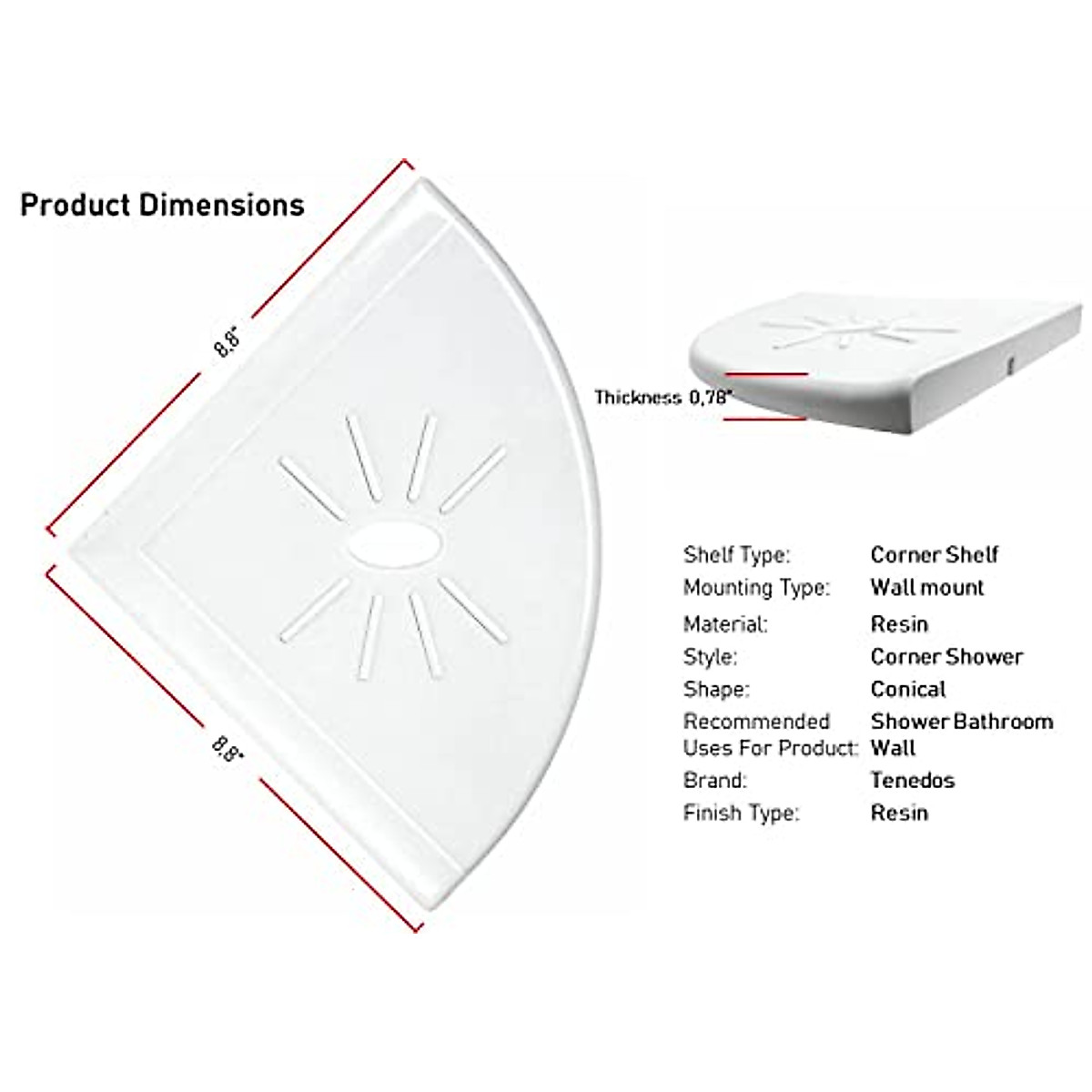 Tenedos Resin Bathroom Corner Shower Shelf Tile Flatback Wall Mounted (White)