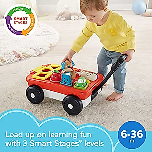 Fisher-Price Laugh & Learn Baby & Toddler Toy, Pull & Play Learning Wagon With Smart Stages & 4 Pieces For Ages 6+ Months [Amazon Exclusive]