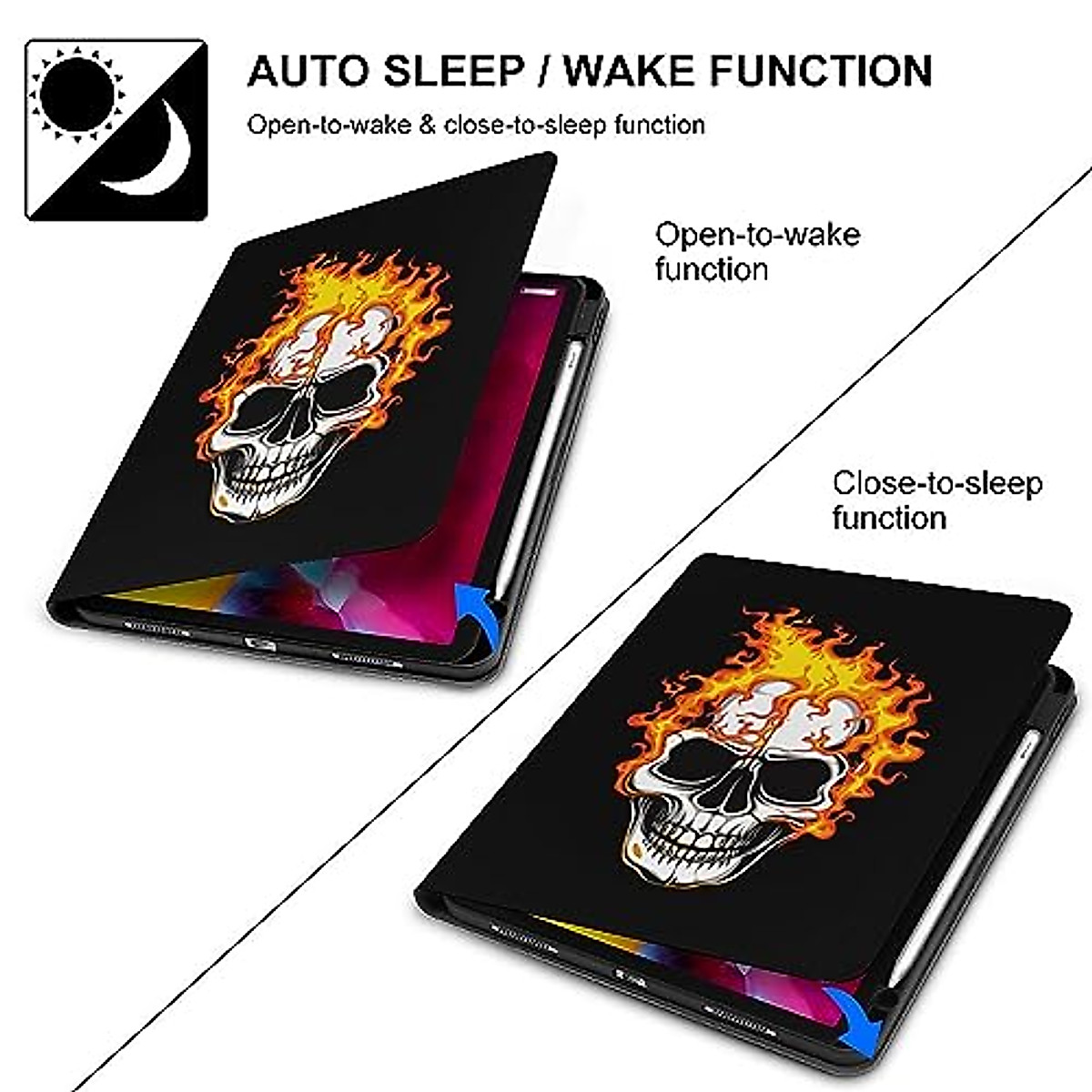 Flaming Skull Protective Case Compatible with IPAD 2020 AIR 4 （10.9in） Stand Case Auto Sleep/Wake Cover