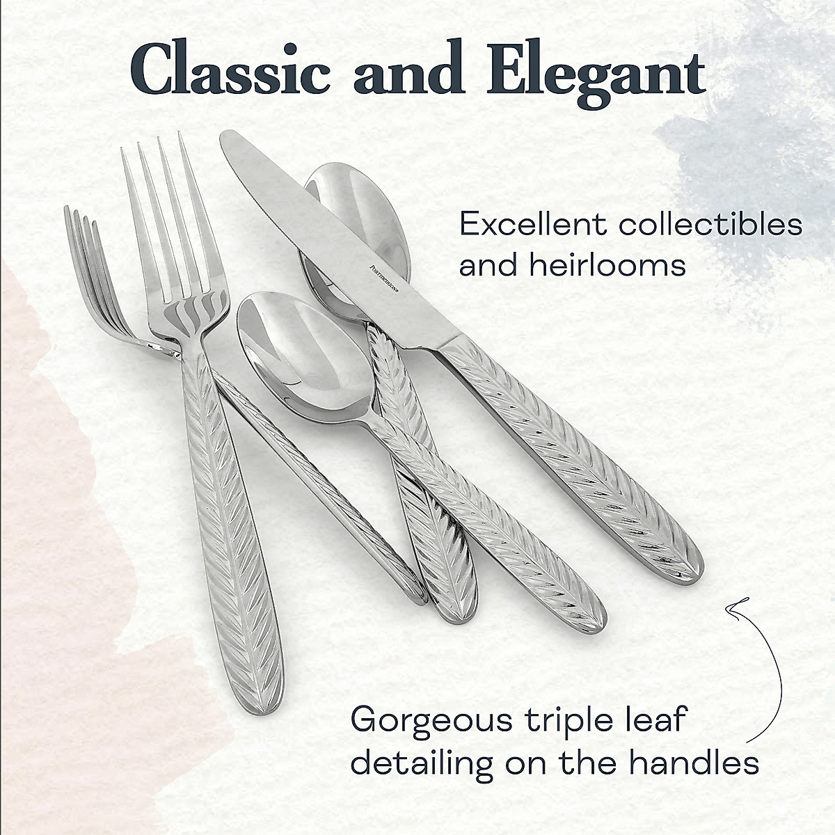 Portmeirion Botanic Garden Flatware Set Service for 4 | Utensil Sets - Dishwasher Safe | Silverware Sets - 18/10 Stainless Steel | Cutlery Set with Triple Leaf Detailing | 20 Piece Set