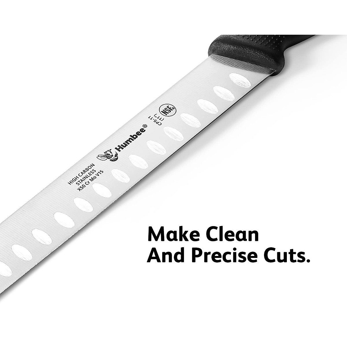 HUMBEE Chef 11-Inch Carving Knife with Granton Edge for Turkey Ham Meat Slicing and cutting NSF Certified CP5-11 Black