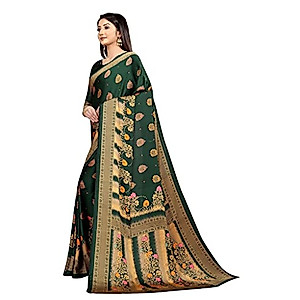 Rihana fashion Indian Wedding Bollywood Women's Print Art Silk Saree with Unstitched Blouse Piece-Japan Crepe (Green Flower)