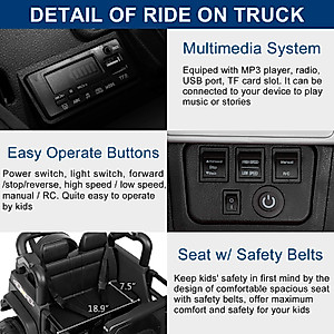 VALUE BOX Safety 12V Electric Two Seaters Ride On Car, Remote Control Kids Toddler Ride On Cars Motorized Vehicles Toy Car, Wheels Suspension, Seat Belts, LED Lights and Horn (Black)