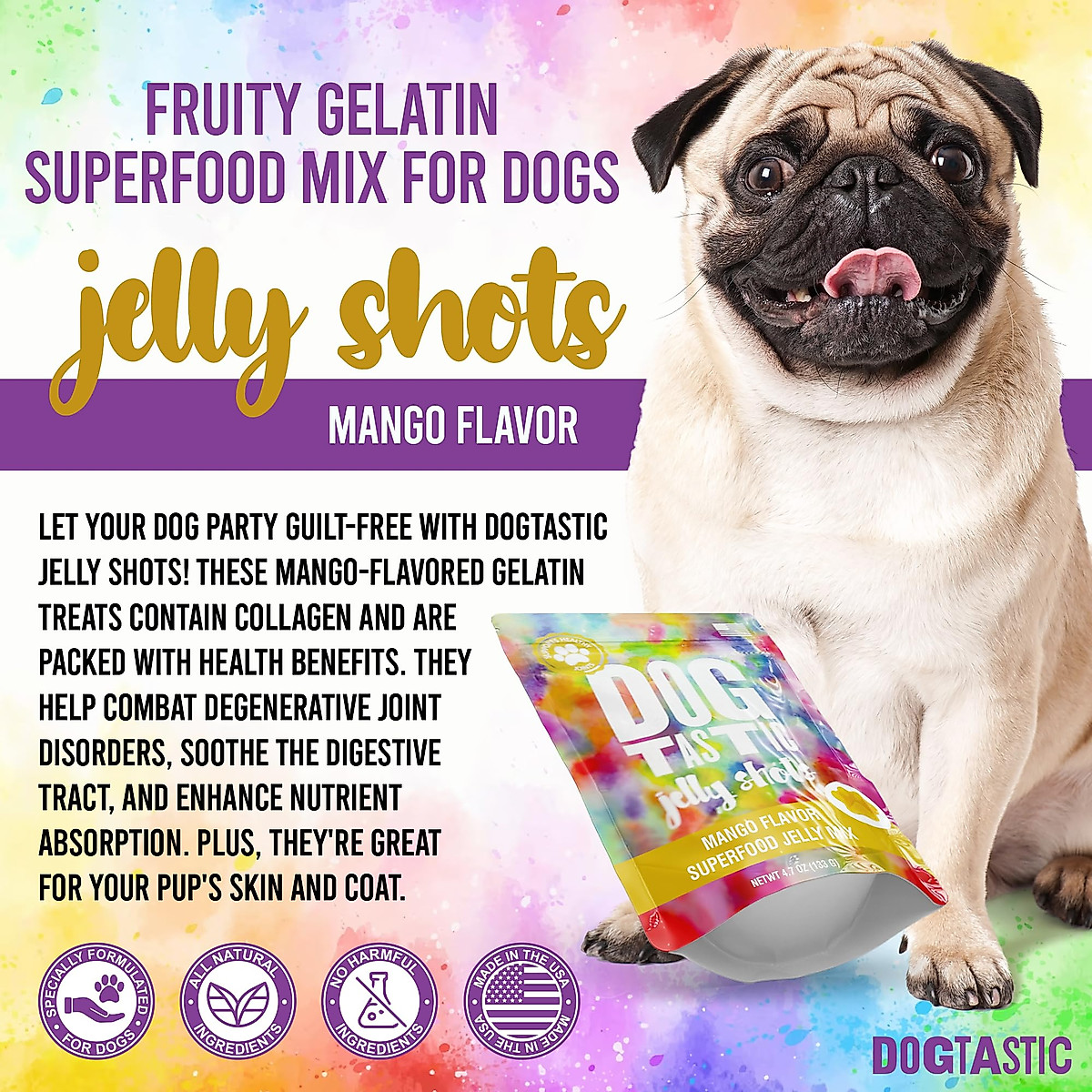 SodaPup Dogtastic Jelly Shots – Mango Flavored, Fruity Gelatin Mix Superfood Dog Treat Made in USA, Packed with Collagen and Health Benefits for Digestion, Gut, Joints, Skin, Fur, & Coat – 4.7oz