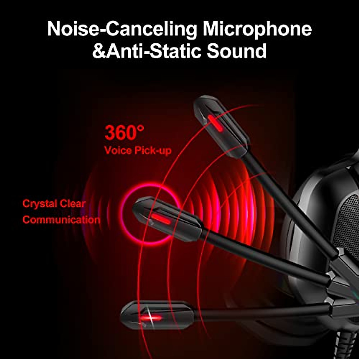 Gaming Headset with Microphone for Pc, Xbox One Series X/s, Ps4, Ps5, Switch, Stereo Wired Noise Cancelling Over-Ear Headphones with Mic, RGB, for Computer, Laptop, Mac, Nintendo, Gamer (Red)